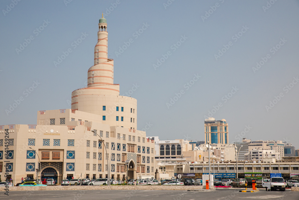Doha, Qatar - March 2, 2020: View on Al Fanar spiral tower of Abdullah ...