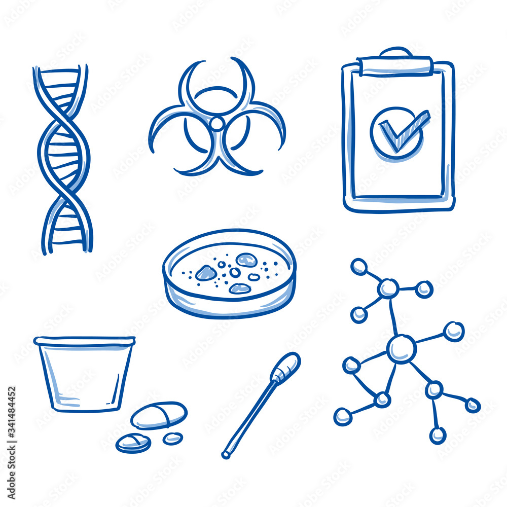 Set of different icons of genes, diseases and treatment, for medical ...