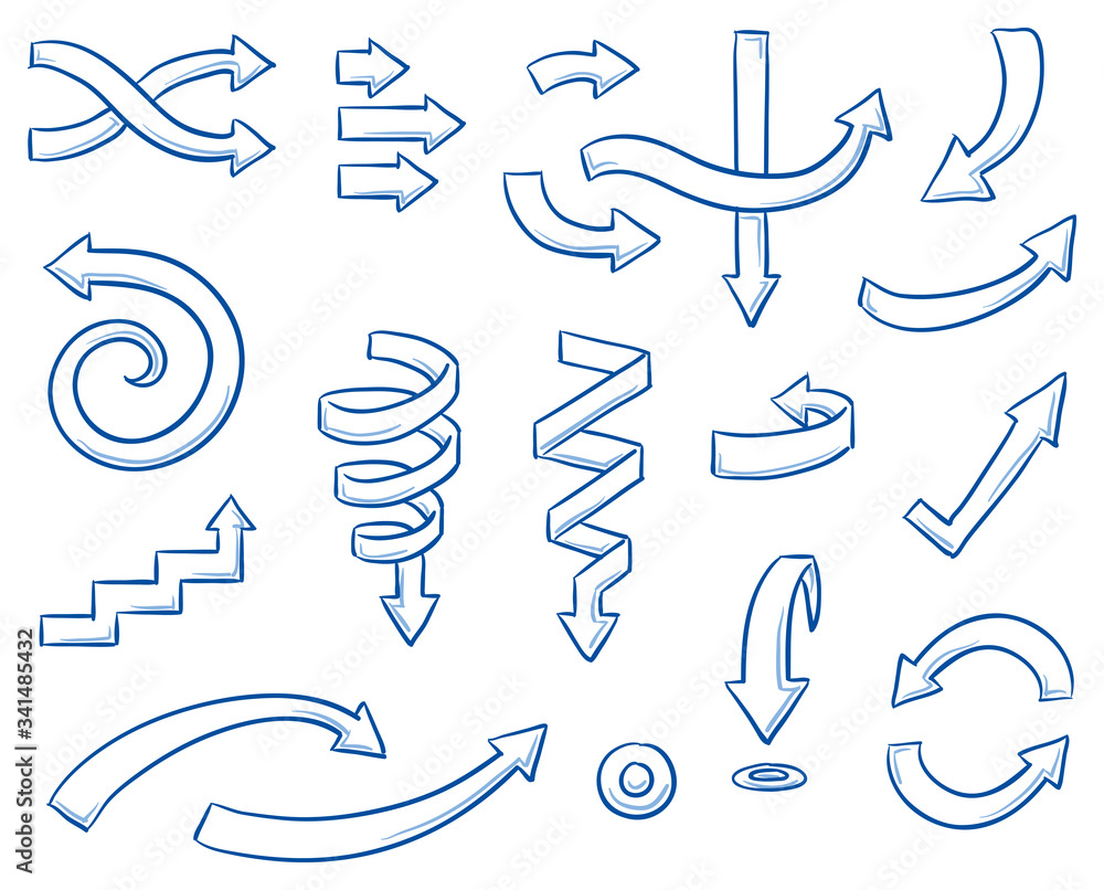 Set of different curved arrows for work flow charts, video clips or ...