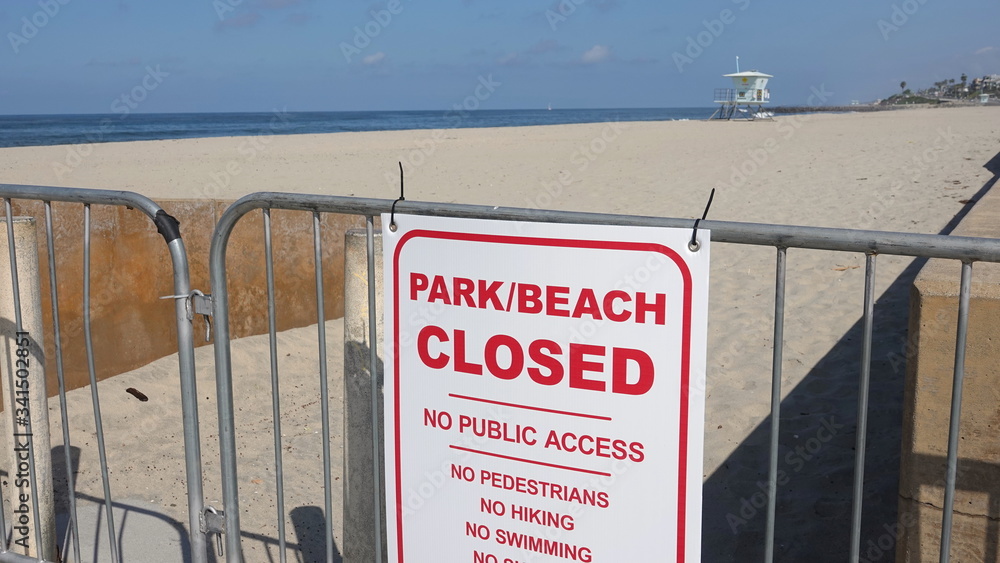 Sign and fences restrict access to all public beaches in Carlsbad, CA ...