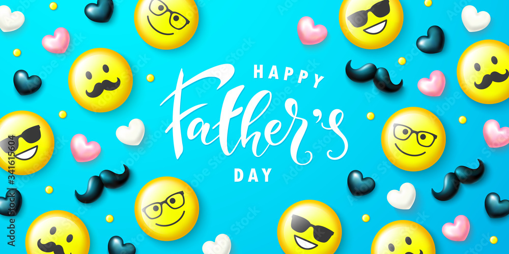 Happy father's day banner.Emoticons with glasses and mustache. Template ...