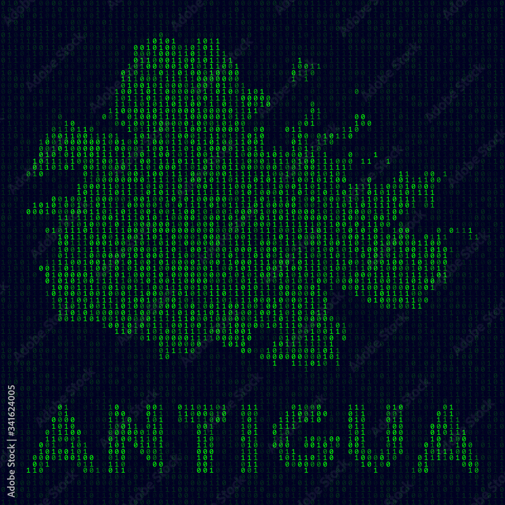 Digital Antigua logo. Island symbol in hacker style. Binary code map of Antigua with island name ...