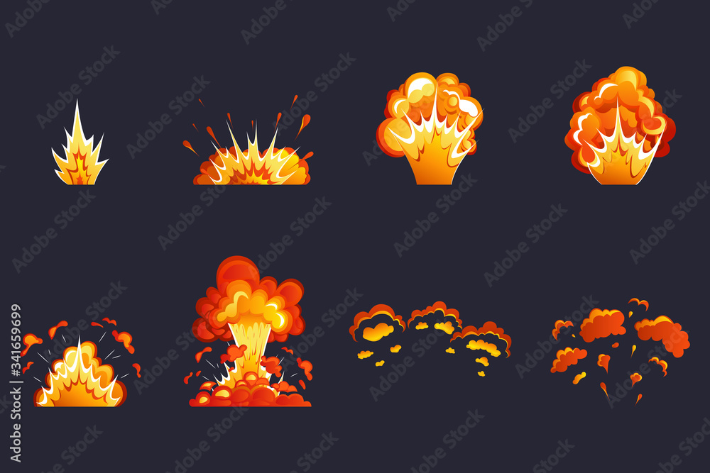 Boom effect. Cartoon explosion effect. Explosion effect with smoke ...