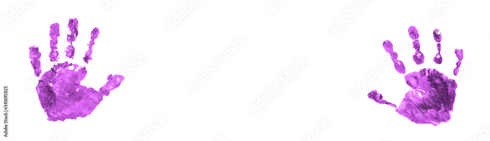 Purple hand paint print banner, isolated white background, identity ...