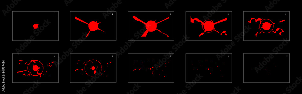 Stock-Vektorgrafik „Shine fire exploration animation effect sprite sheet. energy animation ...