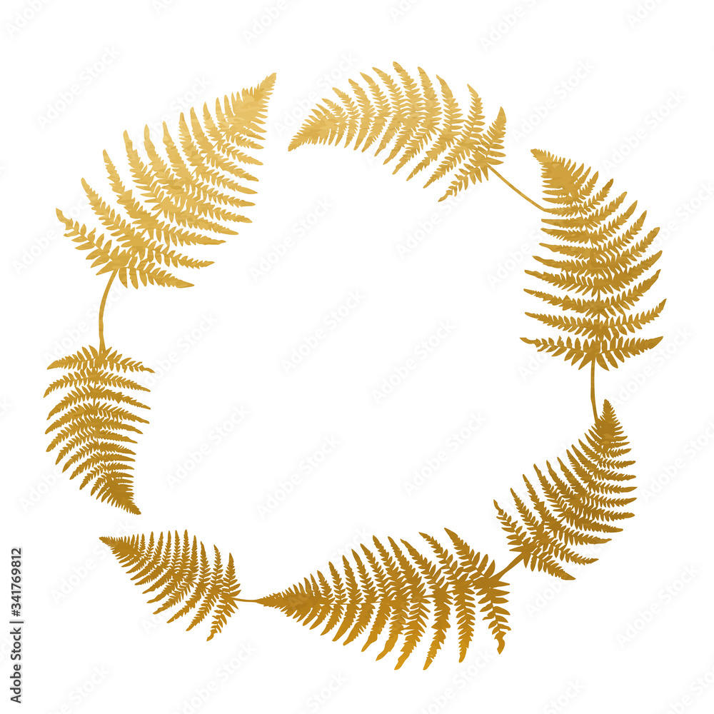 Modern Golden Fern Leaves Frame - Vector Silhouette Stock Vector ...