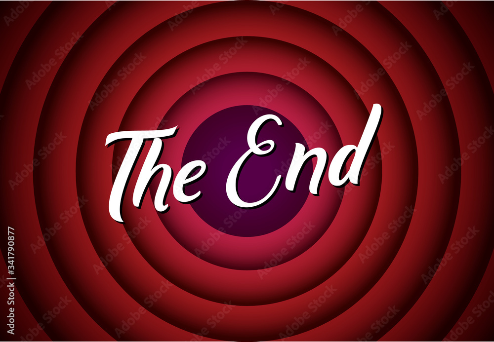The end movie font comic poster circle. Cartoon film end poster logo ...