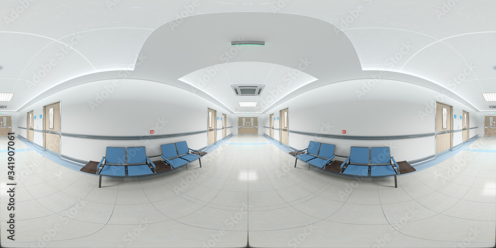 High resolution HDRI panoramic view of a hospital corridor. 360 ...