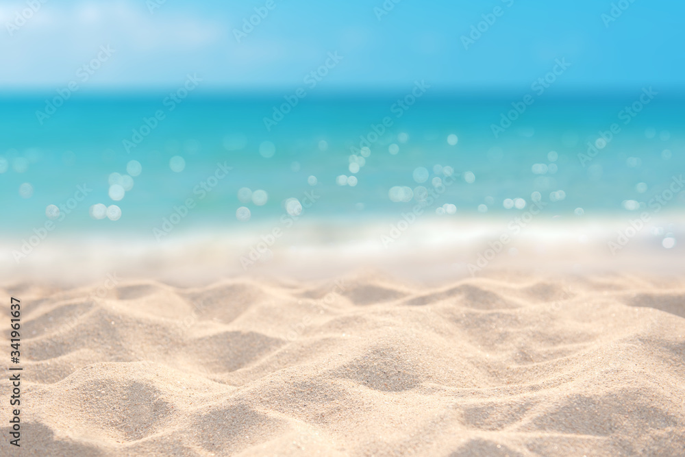 Sand with blurred tropical sandy beach bokeh background, Summer ...