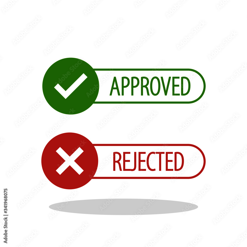 Approved and rejected icon set in trendy flat style. Checkmark and X design symbols for your web ...