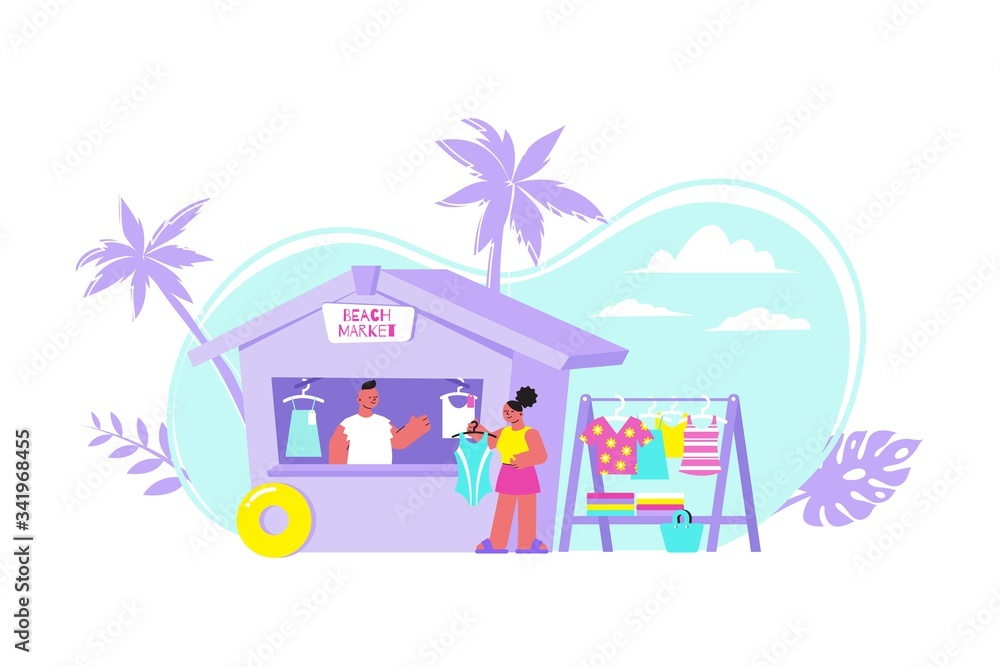 Beach Market Flat Composition Stock Vector | Adobe Stock