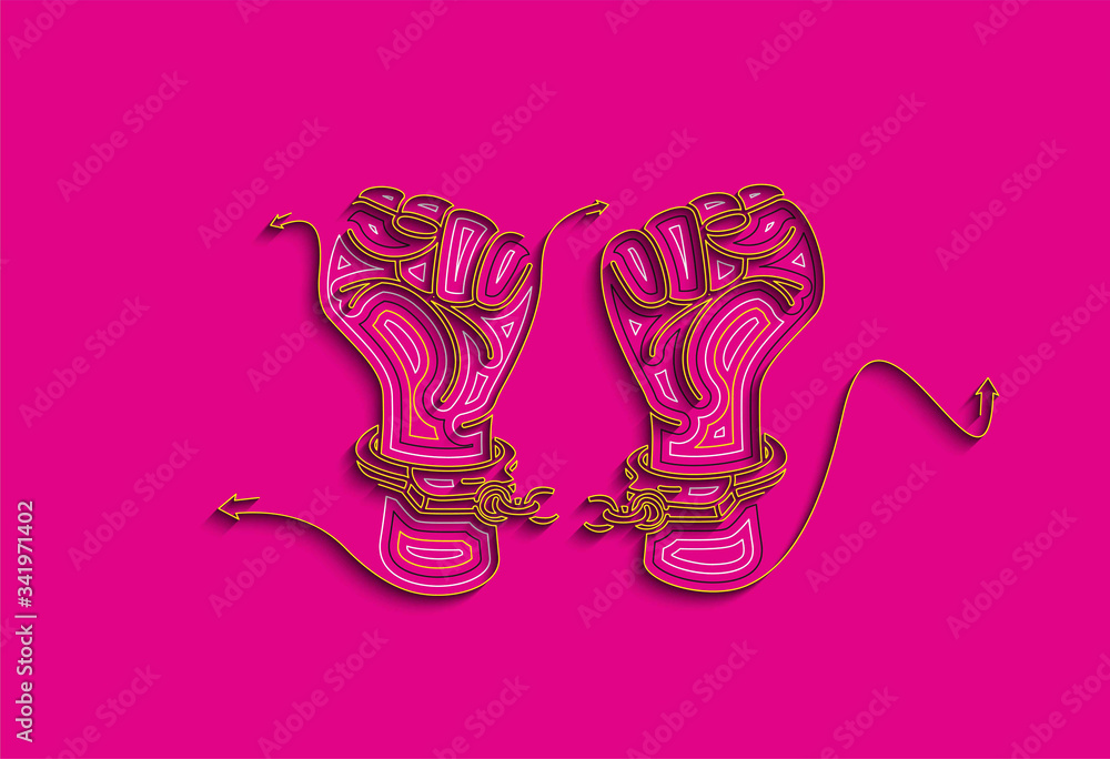 Broken handcuff Freedom concept, Hand Drawn Sketch Vector illustration ...