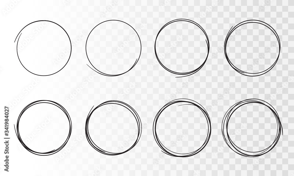 Hand drawn circle line. Doodle circular design elements. Art round ...
