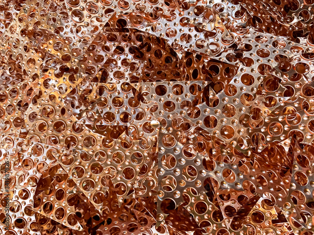Copper honeycomb cuttings ready to be recycled, landscape view Stock Photo | Adobe Stock