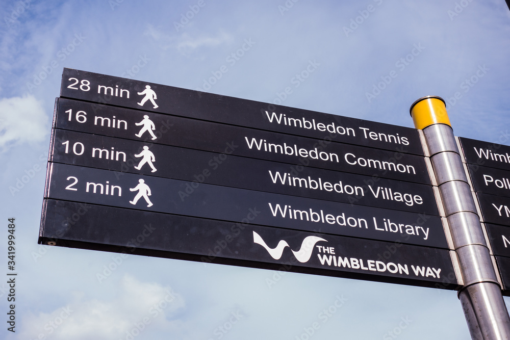 Wimbledon, London- Sign post for the Wimbledon Tennis grounds ...
