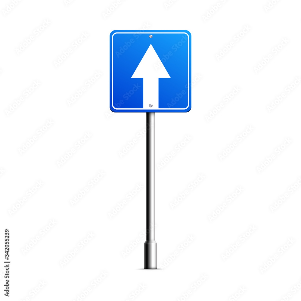 Shield of road sign with arrow mockup realistic vector illustration ...