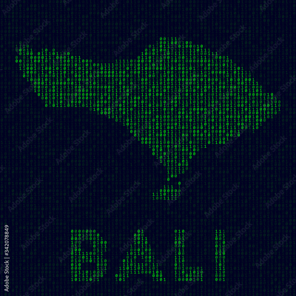 Digital Bali logo. Island symbol in hacker style. Binary code map of ...