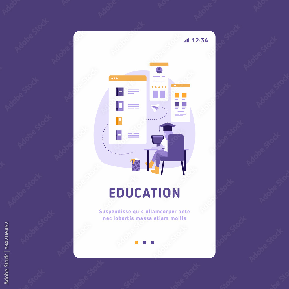 Mobile UI UX GUI template, app interface wireframe. E-learning concept ...