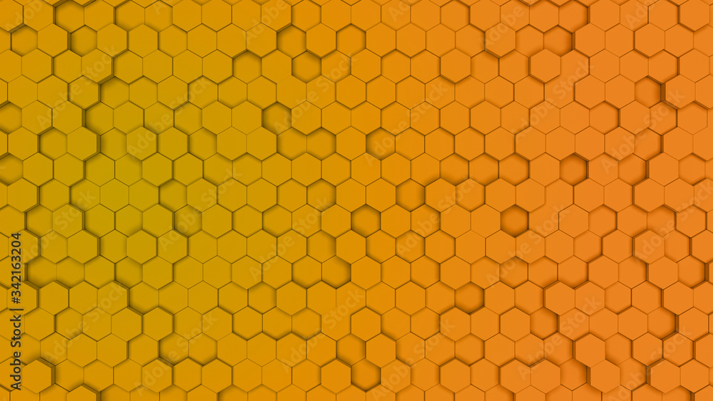 Gradien red and orange Hexagonal cell seamless pattern, comb texture. 3D illustration ...