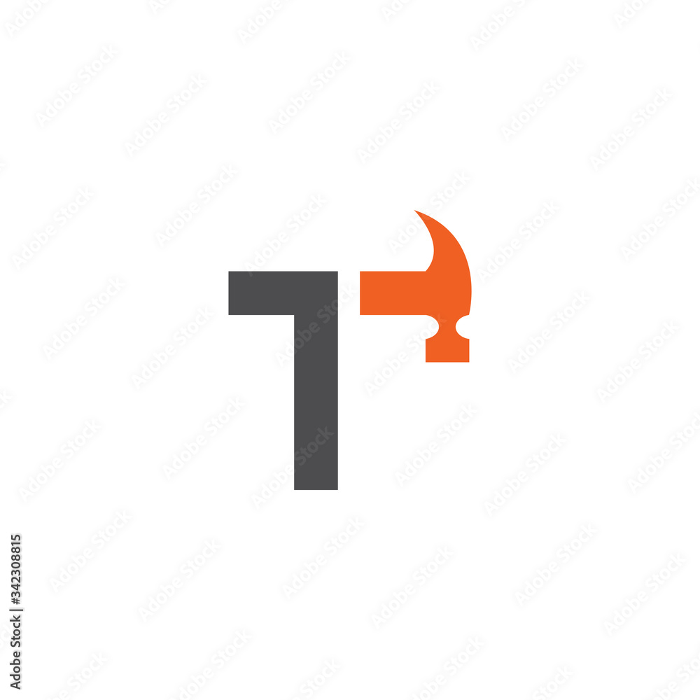 Letter T with with hammer renovation, building services, repair ...