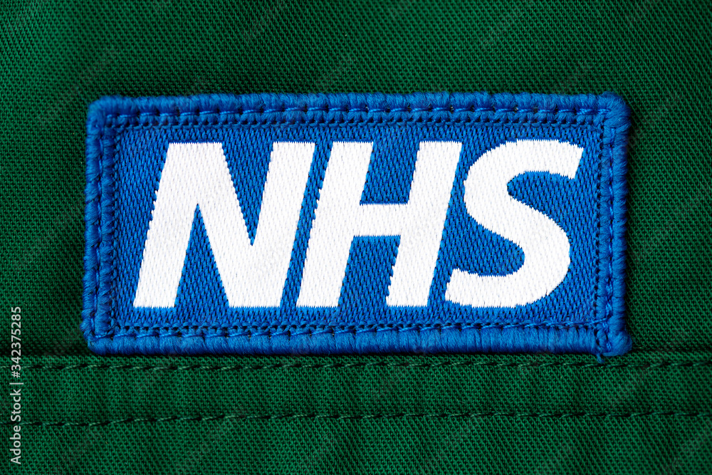 Kent, UK. 11th April 2020. Close up view of NHS logo (National Health ...