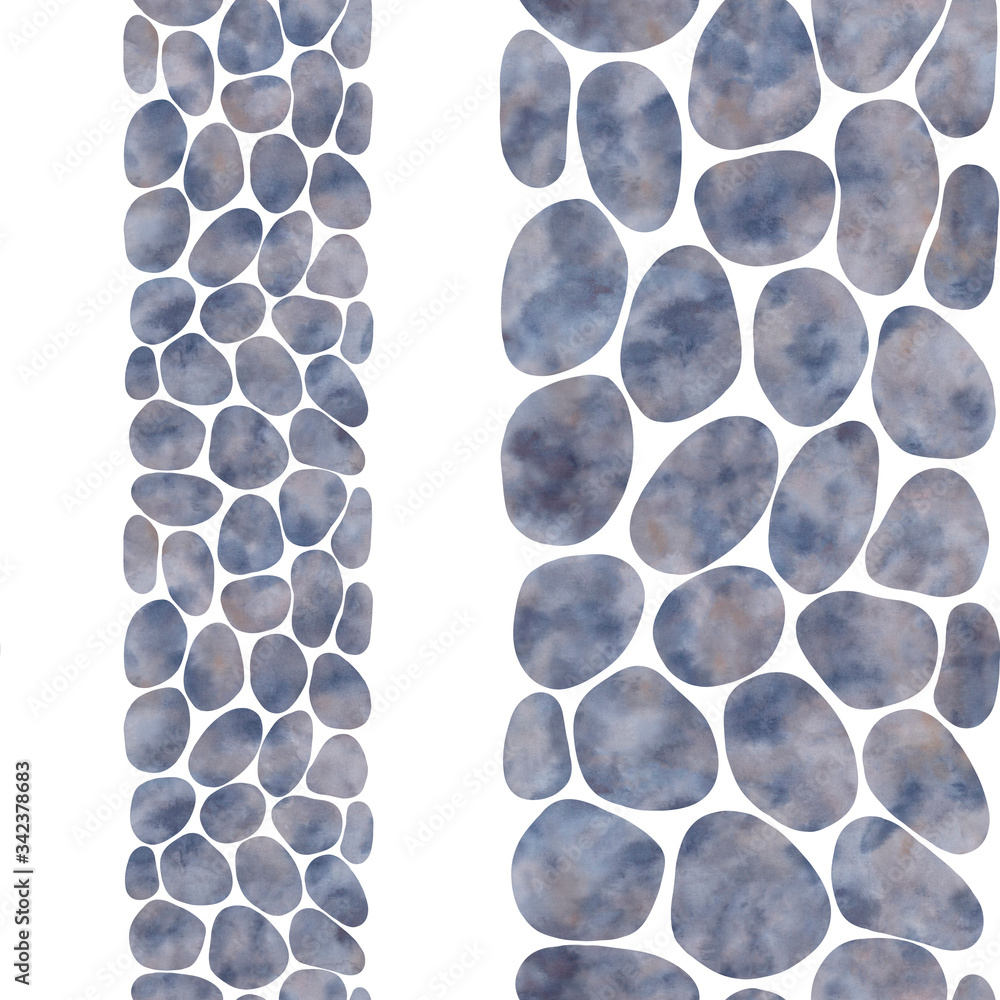 Watercolor gray cobblestone pavement on white background. Vertical ...
