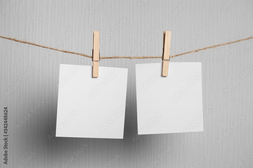 polaroid frame.Retro photo frames hanging on rope isolated on white ...