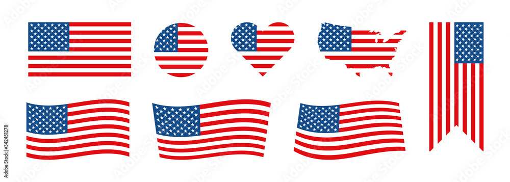 Flag USA set isolated icon. America holidays. 4 july banner in flat ...