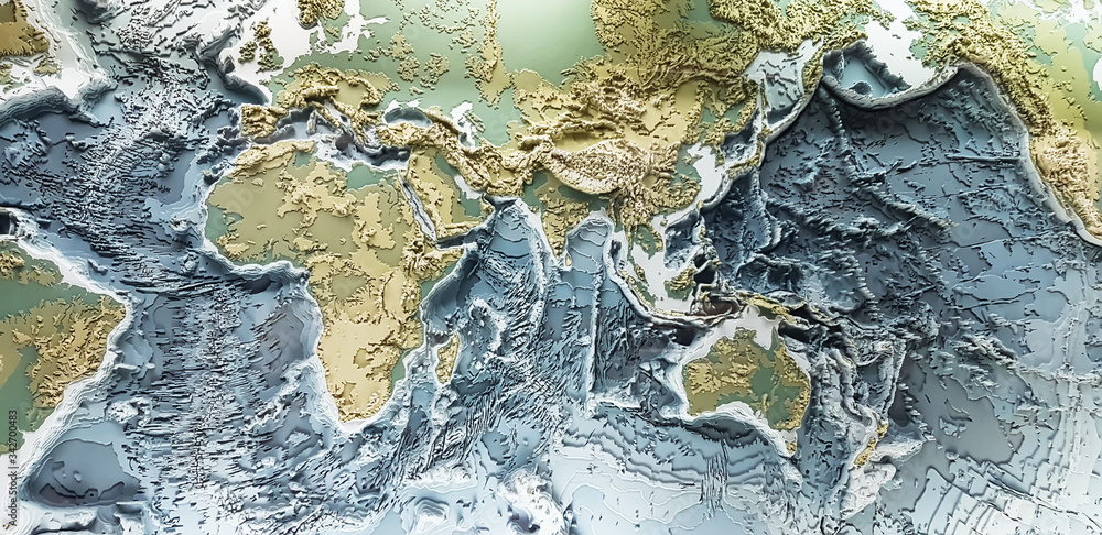 3d printed model of earth relief with topographic heights of mountains ...