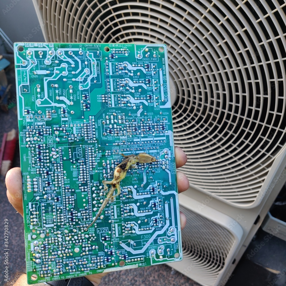 Air conditioner outdoor unit printed circuit board with gecko damage ...