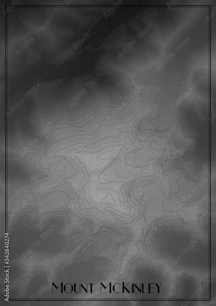 Map of Mount McKinley, Denali, Alaska. Vector elevation map of national ...