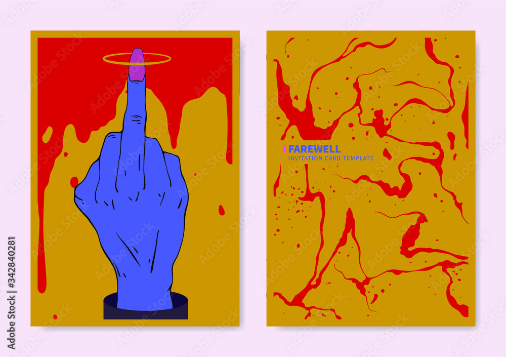 Middle finger hand sign symbol, front and back card design in cartoon ...