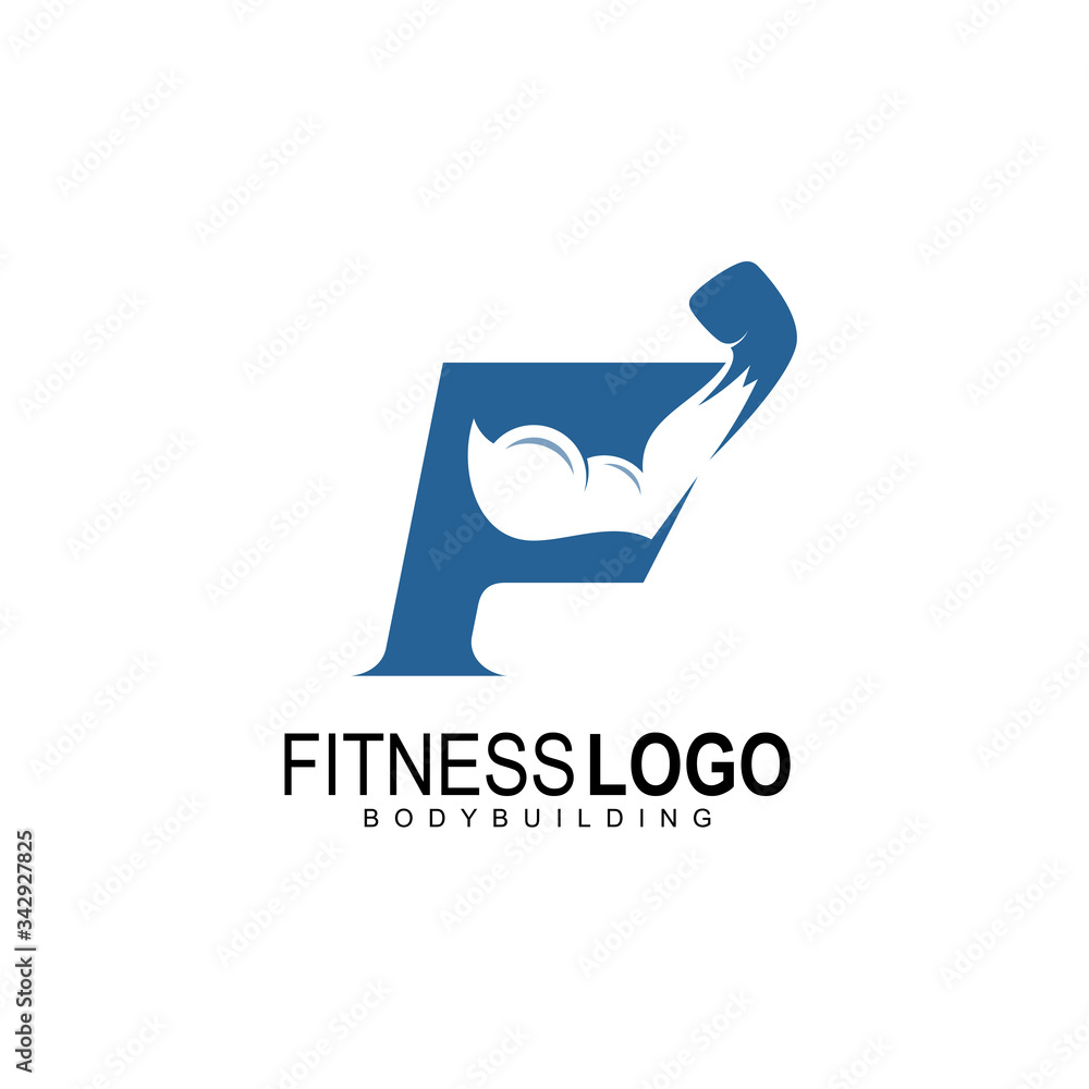 F logo with fitness icons template, Sport logo design silhouette Stock ...