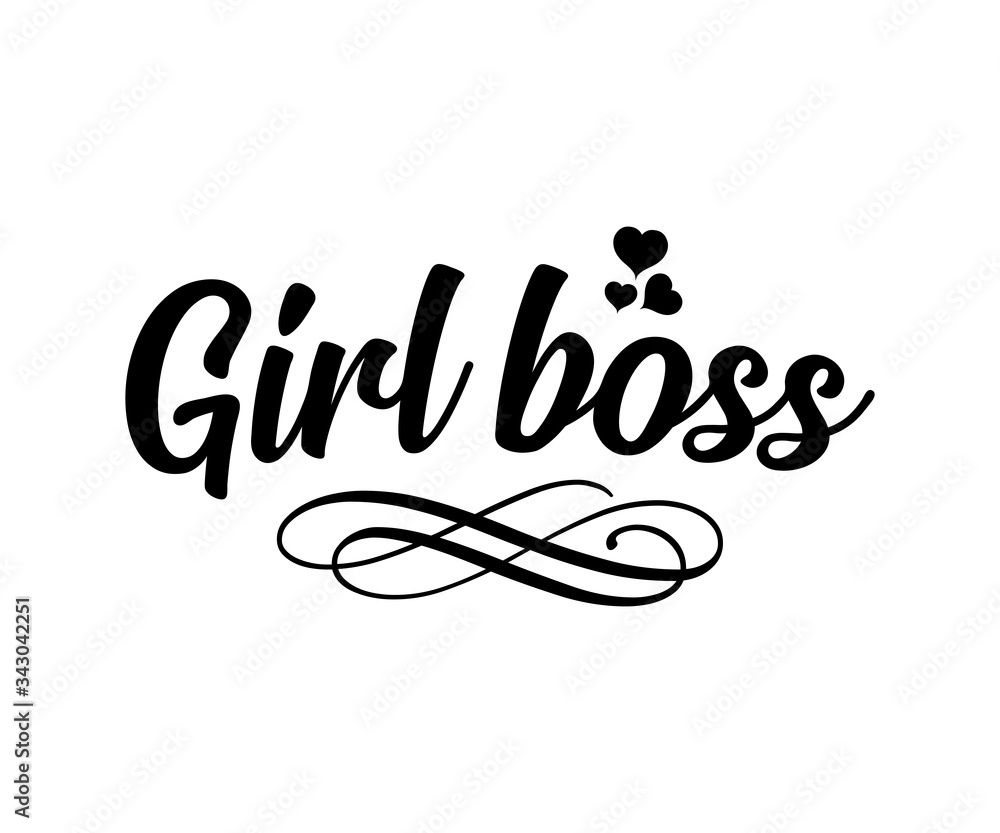 girl boss - text word Hand drawn Lettering card. Modern brush ...