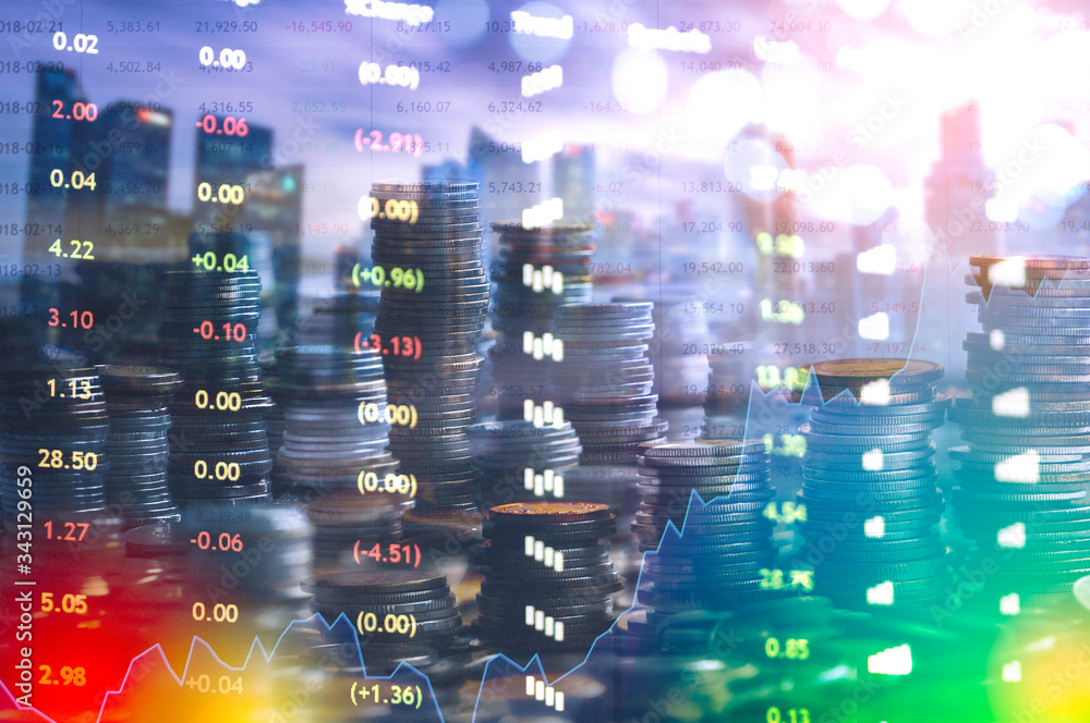 Stock market digital graph chart on LED display concept. A large ...