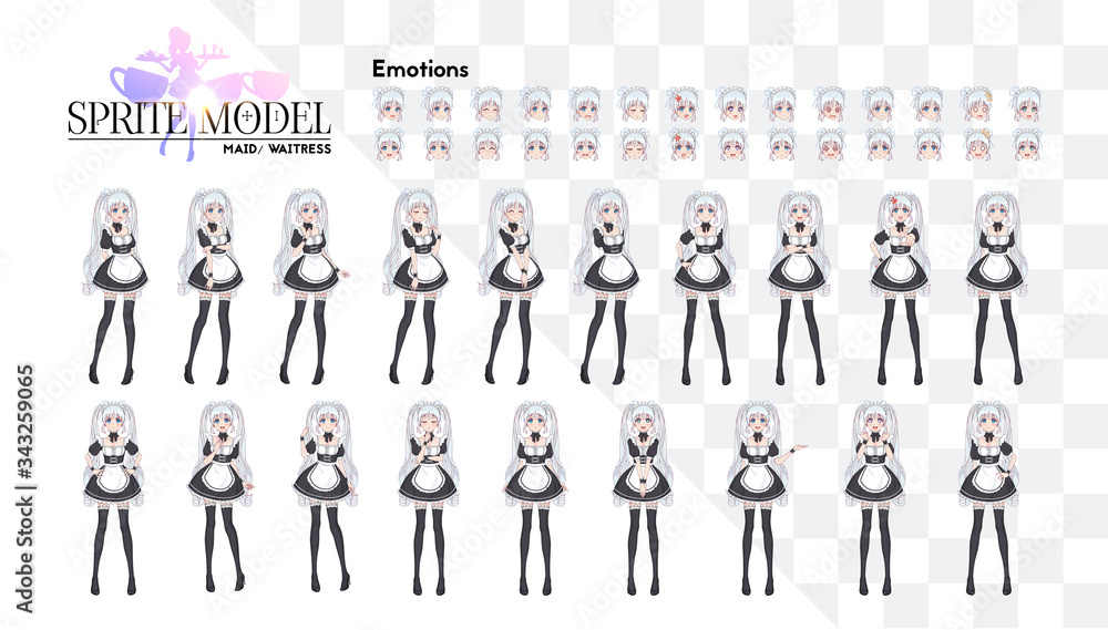Sprite full length character for game visual novel. Anime manga girl ...