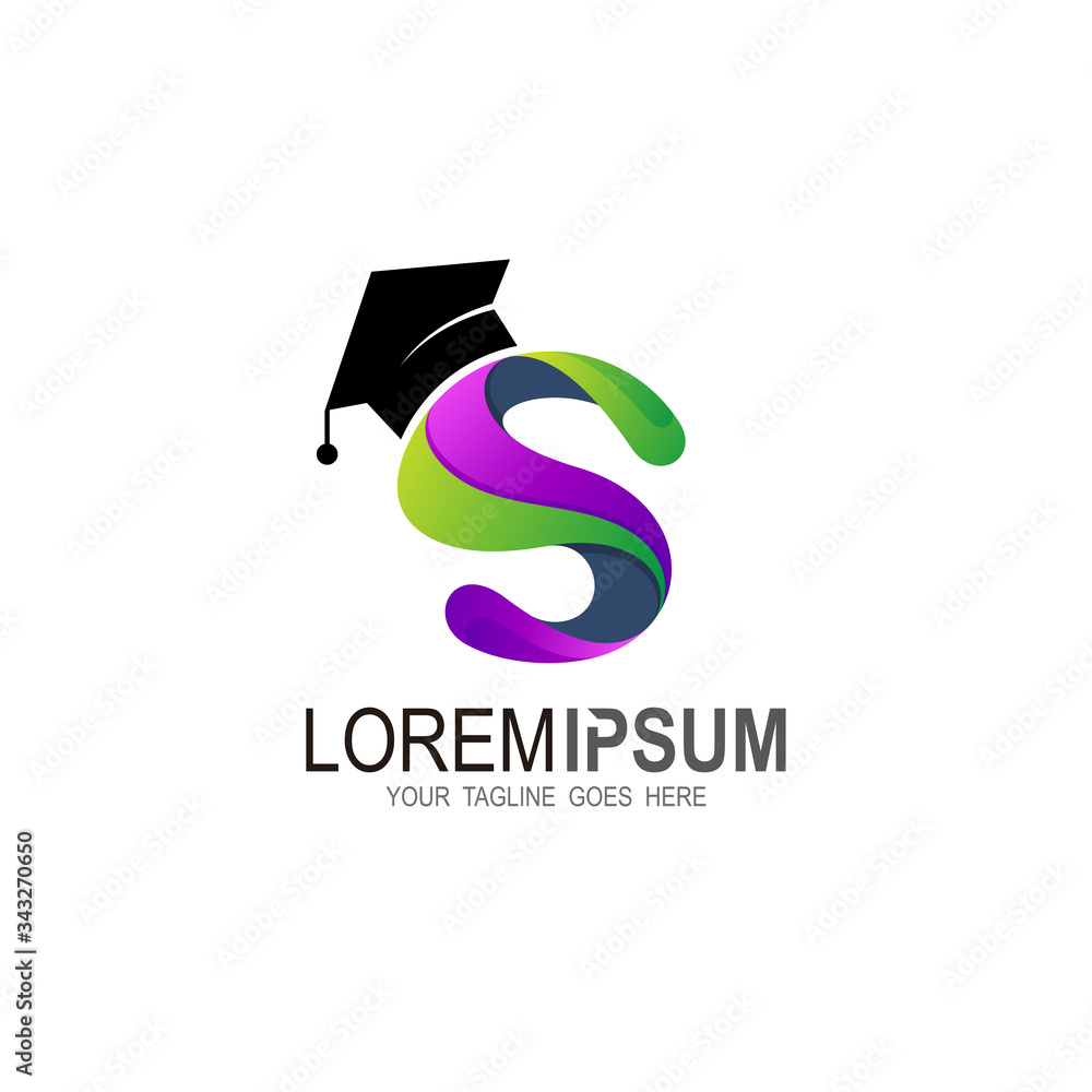 S logo with student, Letter s and toga hat in education logo design ...