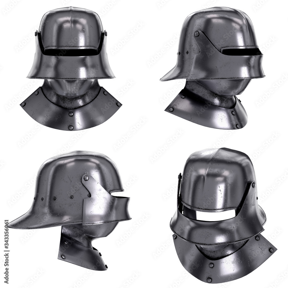 Set of Medieval Knight Sallet Helmet with Visor and Gorget. Helmet and ...