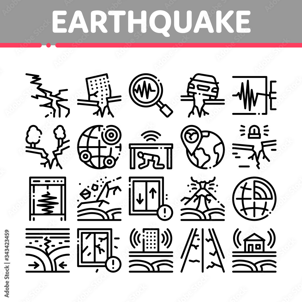 Vetor Earthquake Disaster Collection Icons Set Vector. Building And ...