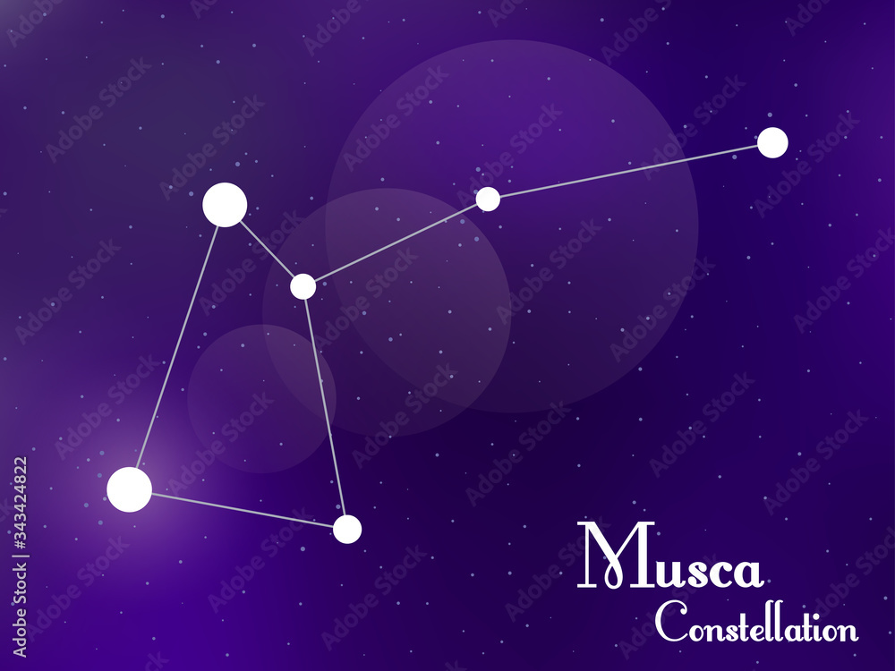 Musca constellation. Starry night sky. Cluster of stars, galaxy. Deep ...