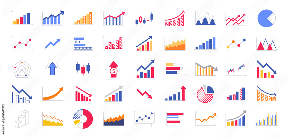 Business graphs and charts icons. Business infographics icons ...