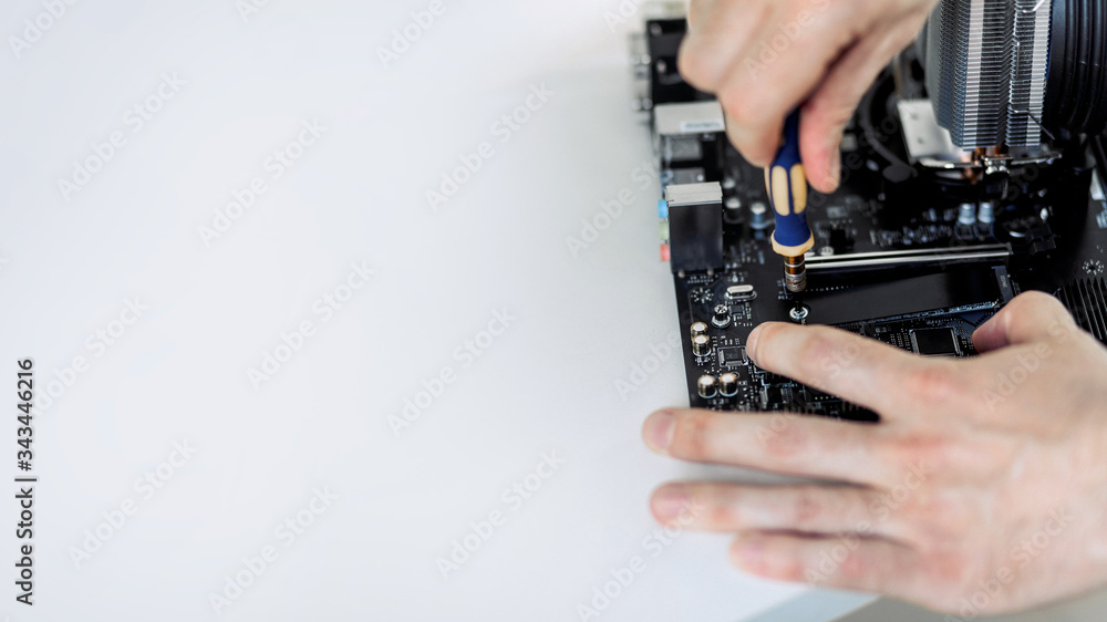 Computer components at the time of PC assembly. Installation ssd-m2 ...