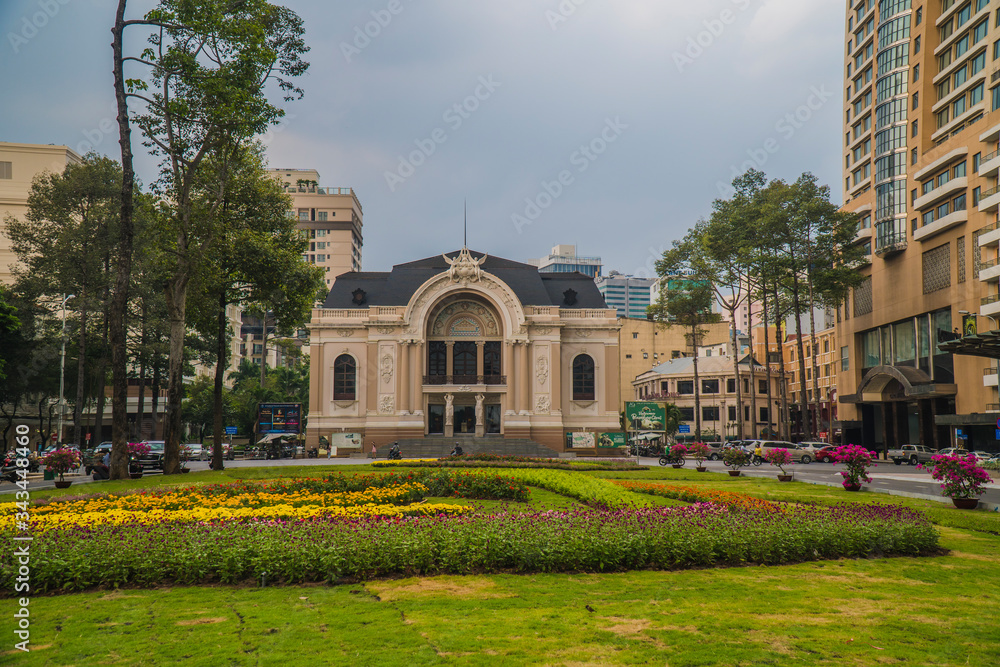 Large view of Saigon Opera House and metro station entrance in the ...