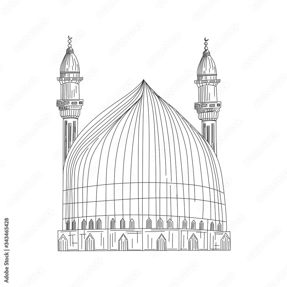 Mosque. Hand drawn sketch vector illustration on white background ...