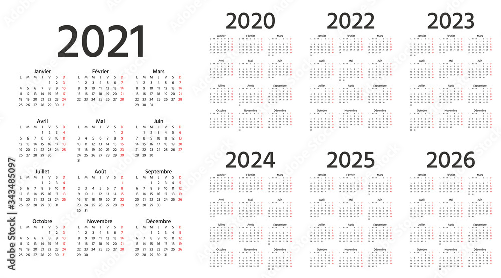 French Calendar 2021, 2022, 2023, 2024, 2025, 2026, 2020 years. Week ...