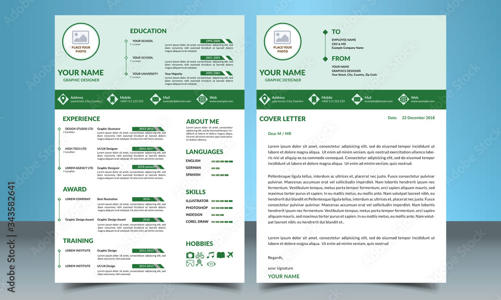 Professional Resume Template Design Stock Vector | Adobe Stock
