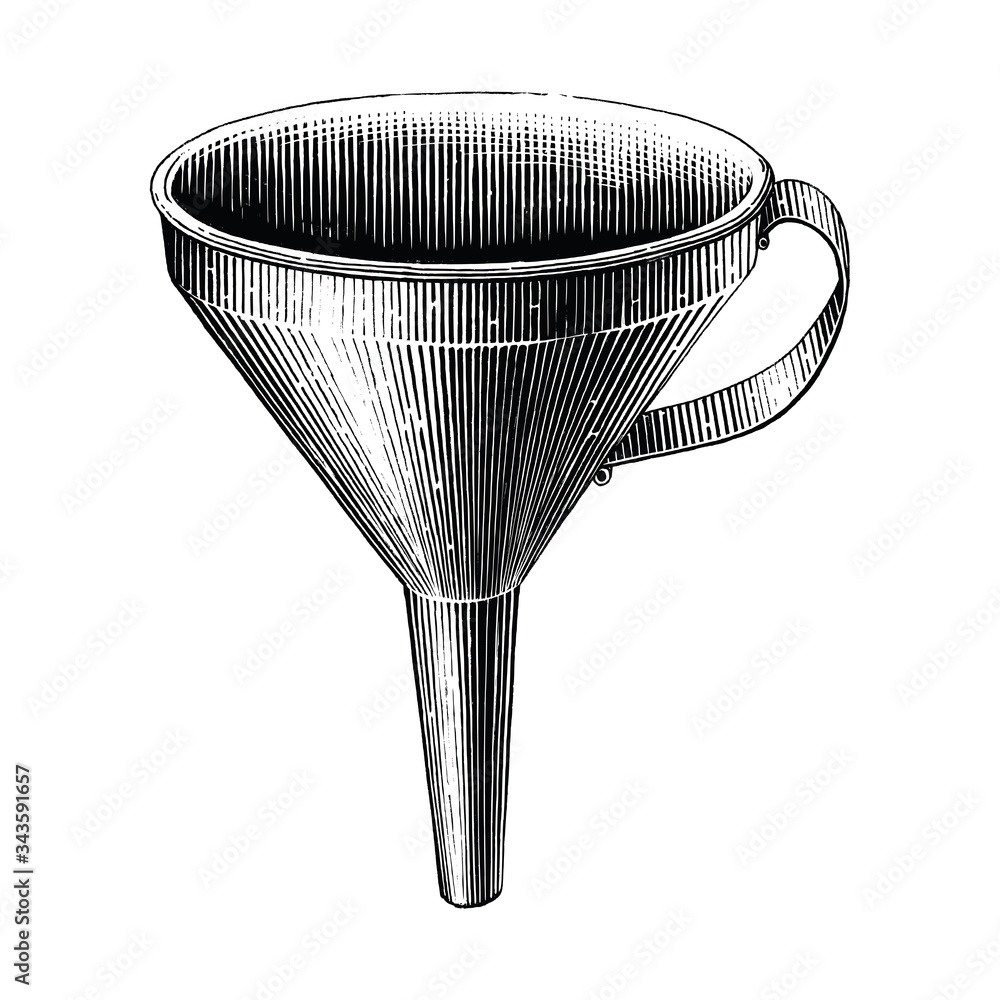 Vintage funnel hand drawing engraving illustration black and white clip ...