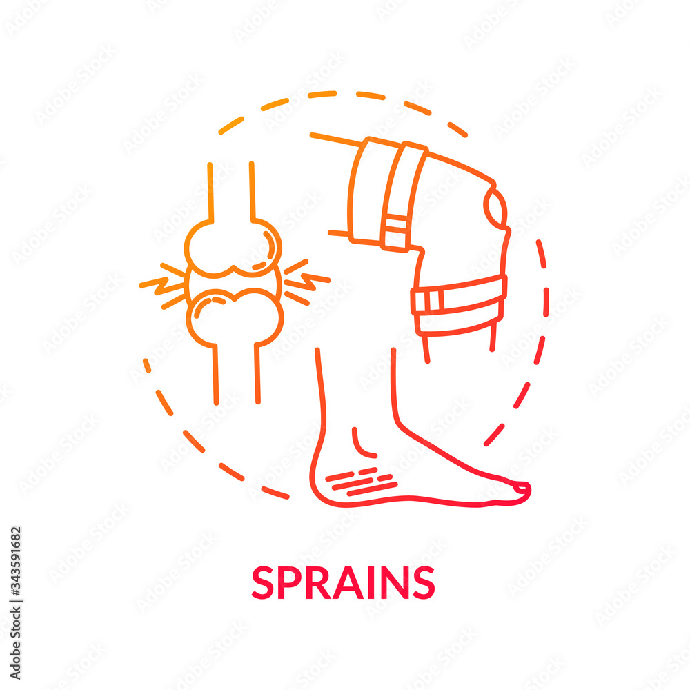 Leg sprains concept icon. Traumatism, muscles injury scheme. Tendon ...