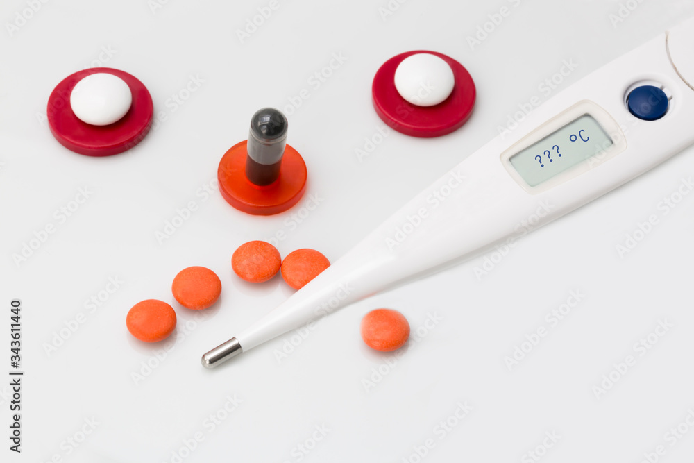 Monitoring of health status concept. Drugs arranged to show face and ...