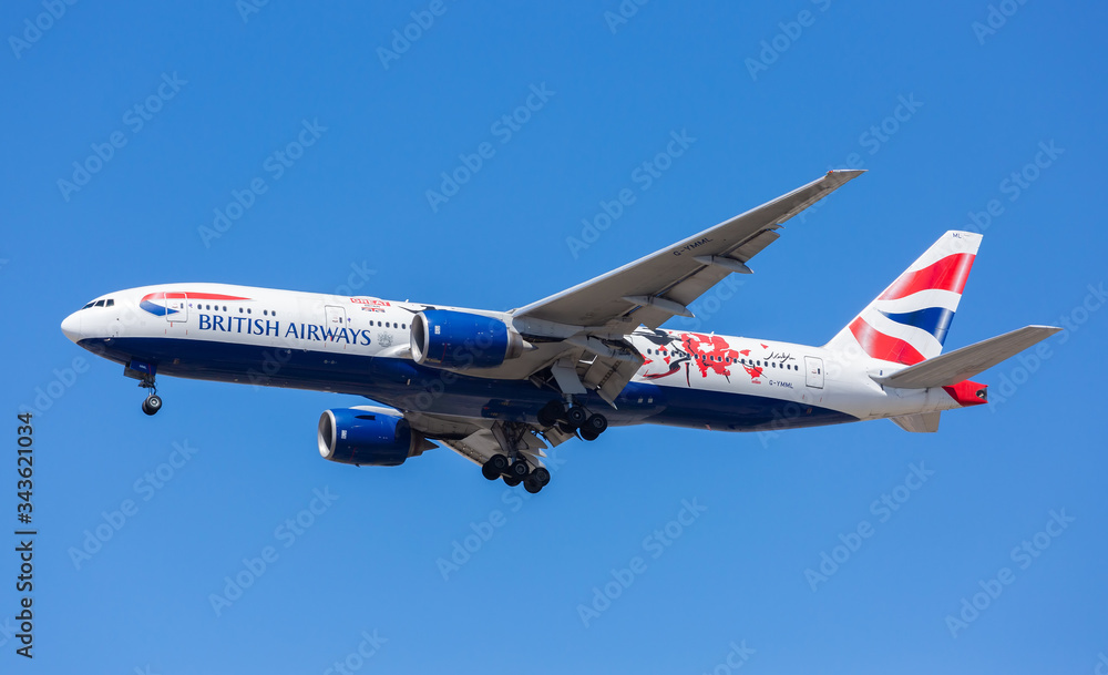 Chicago, USA - April 15, 2020: A British Airways Boeing 777 aircraft ...